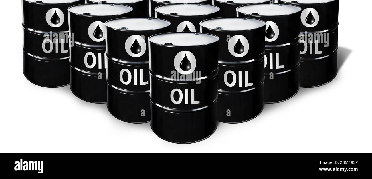 Metal oil barrels. Oil, gas and petroleum industry and manufacturing ...