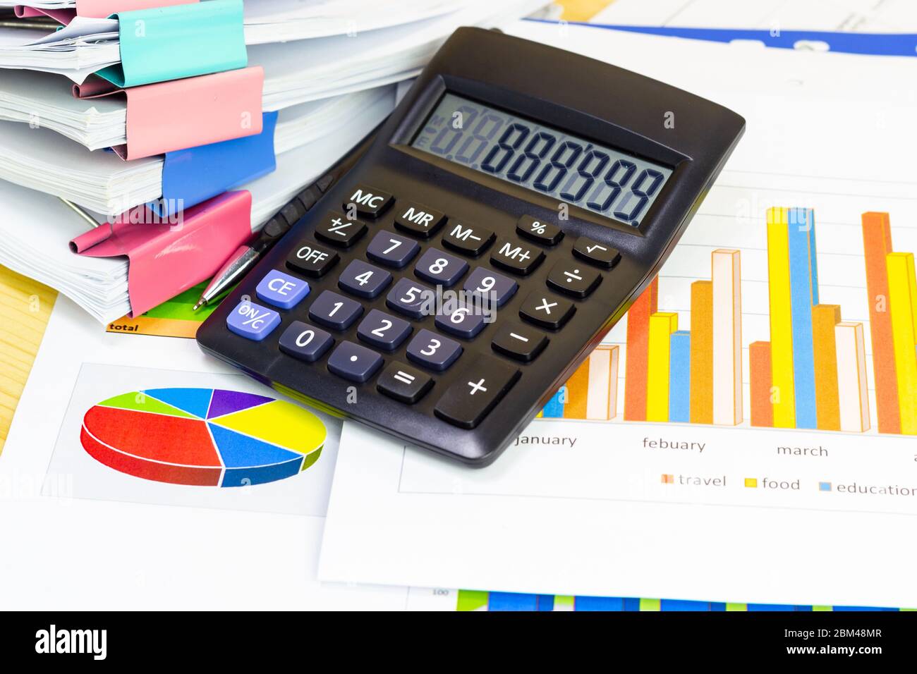 business paper graphs calculator pencil with charts report, concept ...