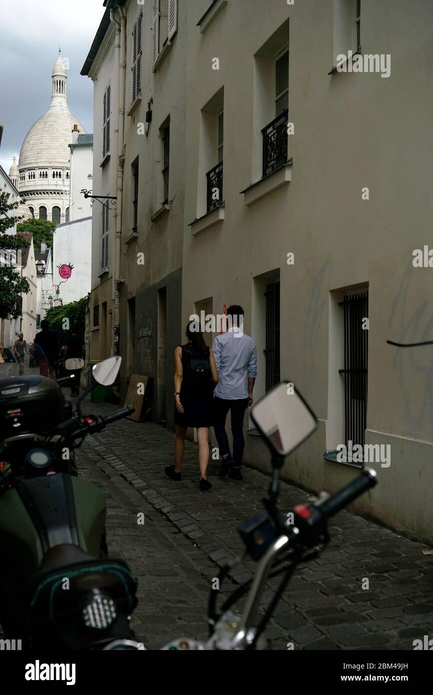 Rue Saint-Rustique the oldest street in Montmartre with the dome of ...