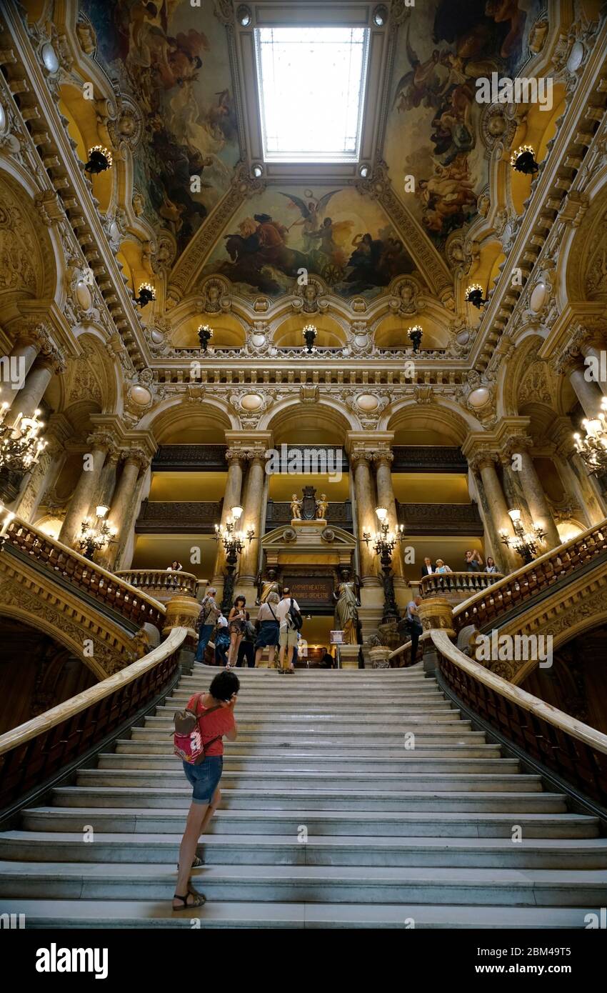 The grand staircase of the Palais Garnier Opera National de Paris.Paris ...