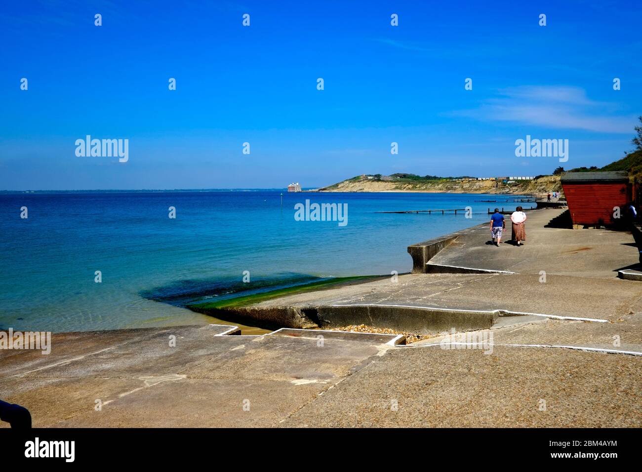 Colwell Bay Isle of Wight bright sunny conditions calm sea looking ...