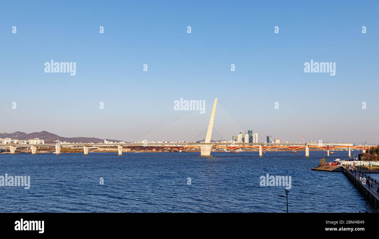Seoul, South Korea - March 22, 2020. Seoul Hangang World Cup Bridge.2nd ...