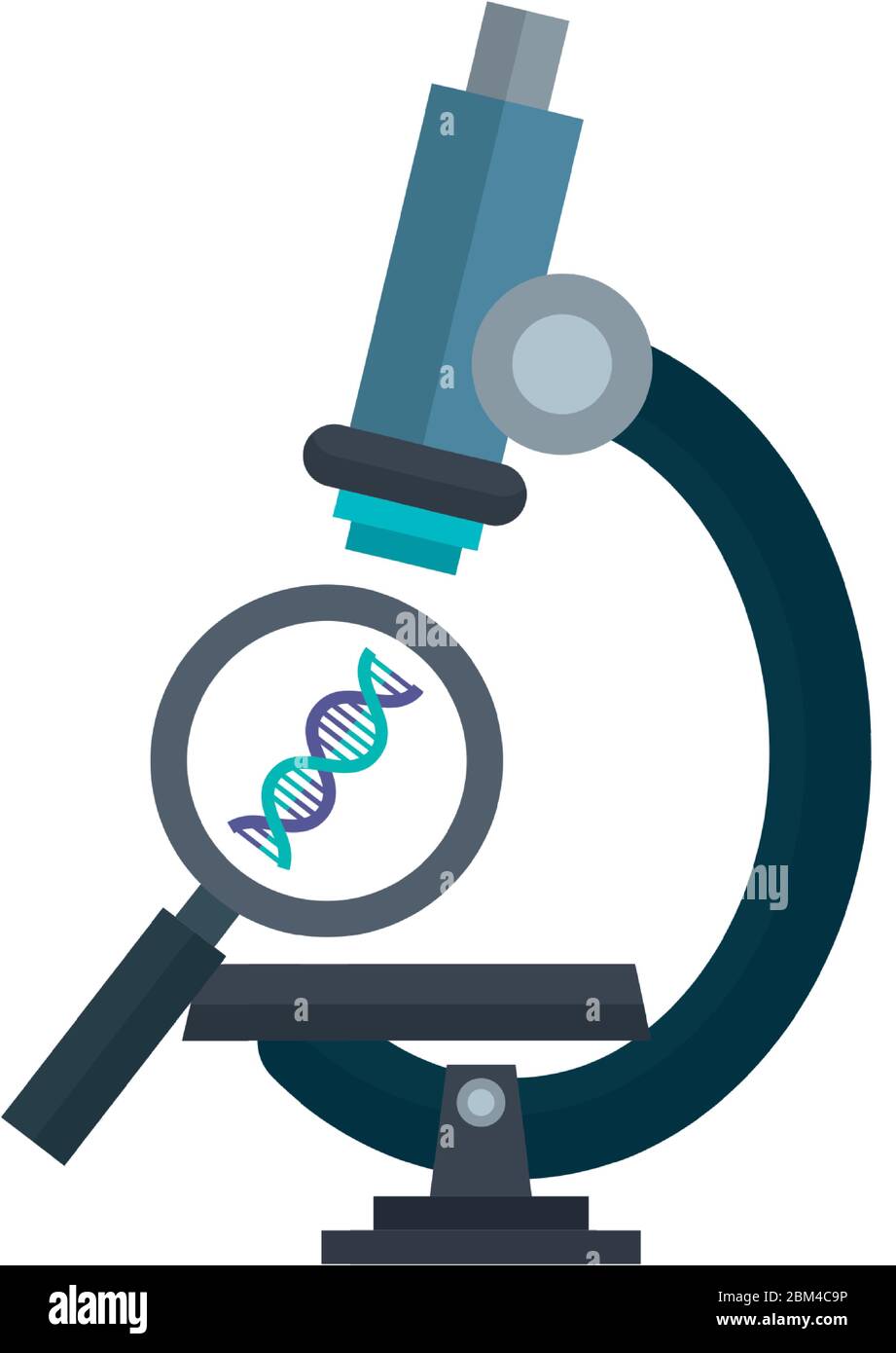microscope laboratory with dna structure and magnifying glass Stock ...