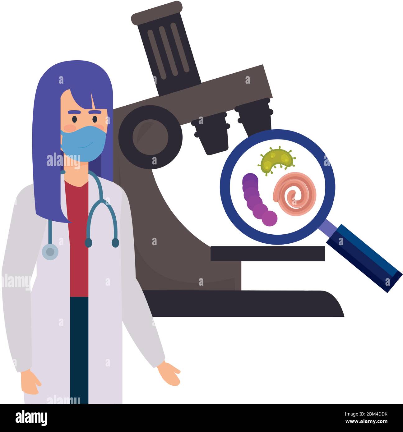 doctor female with microscope and microorganisms Stock Vector Image ...