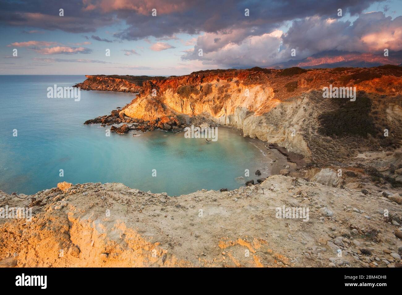 View of a typical coastline of south eastern Crete wit rugged mountains ...