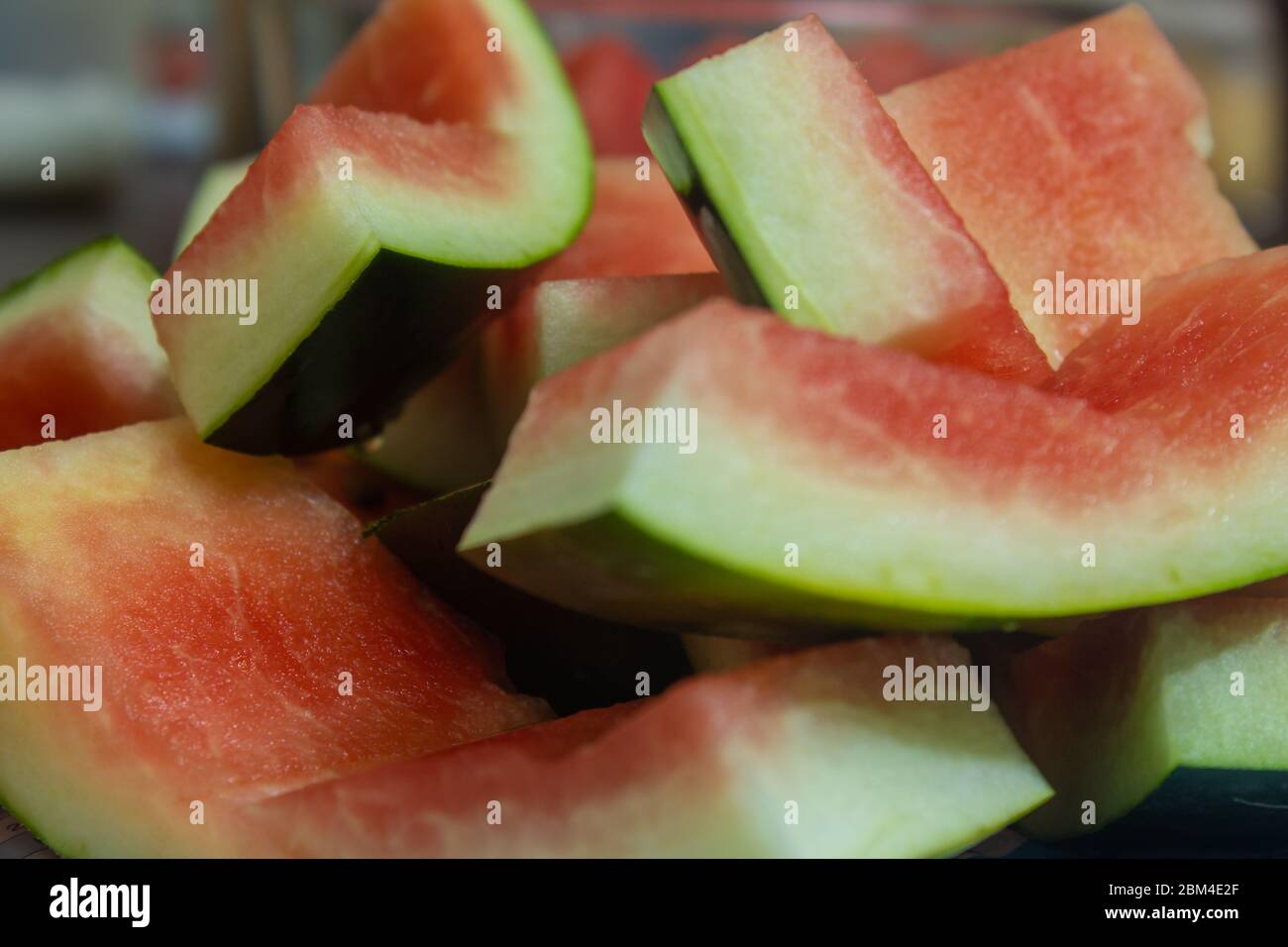 View of the cut watermelon fruit thick skin. Use for healthy snack ...