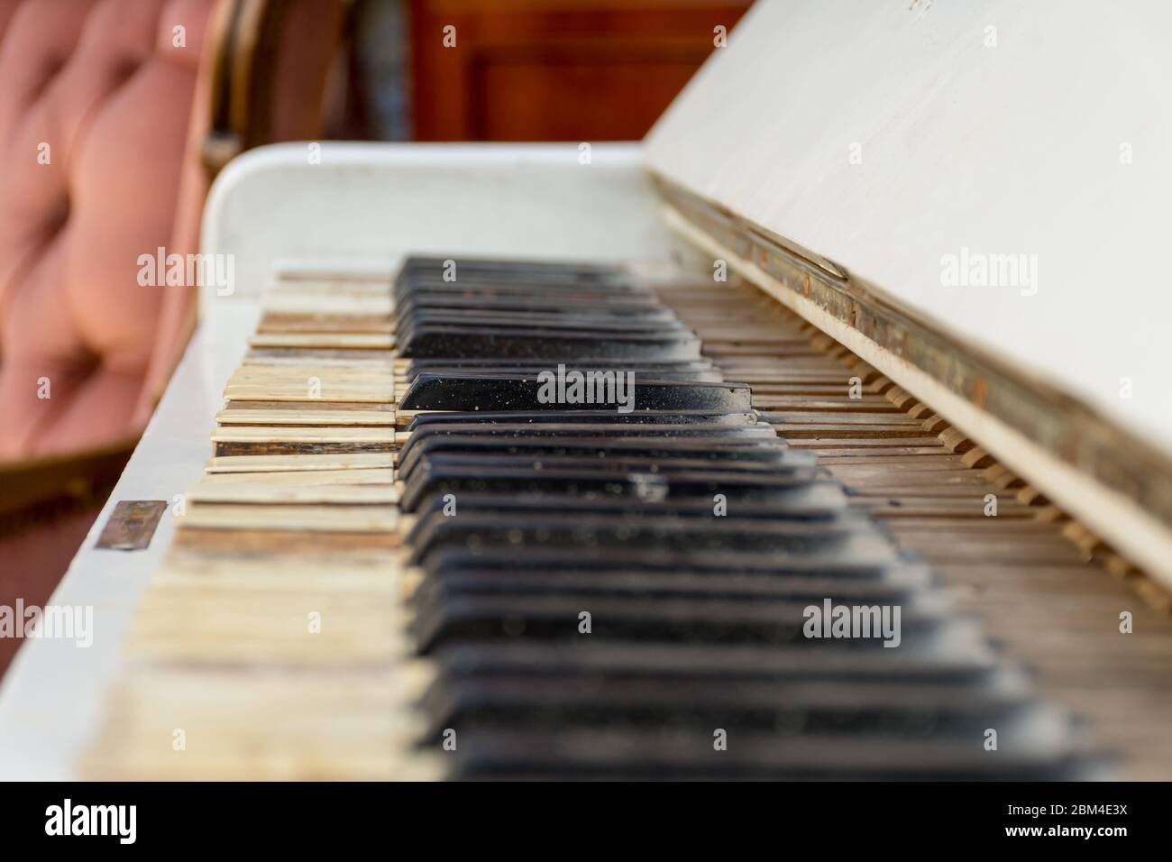 Vintage retro room setting with sofa, accessories, old rusty white ...