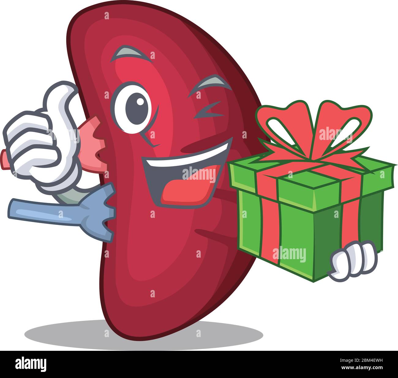 Smiling human spleen cartoon character having a green gift box Stock ...