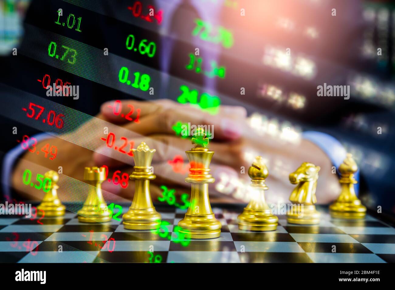 Chess game on chess board on stock market or forex trading graph chart ...