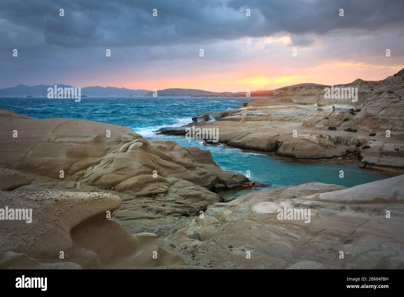 Rock formations on Sarakiniko beach in Milos island, Greece Stock Photo ...