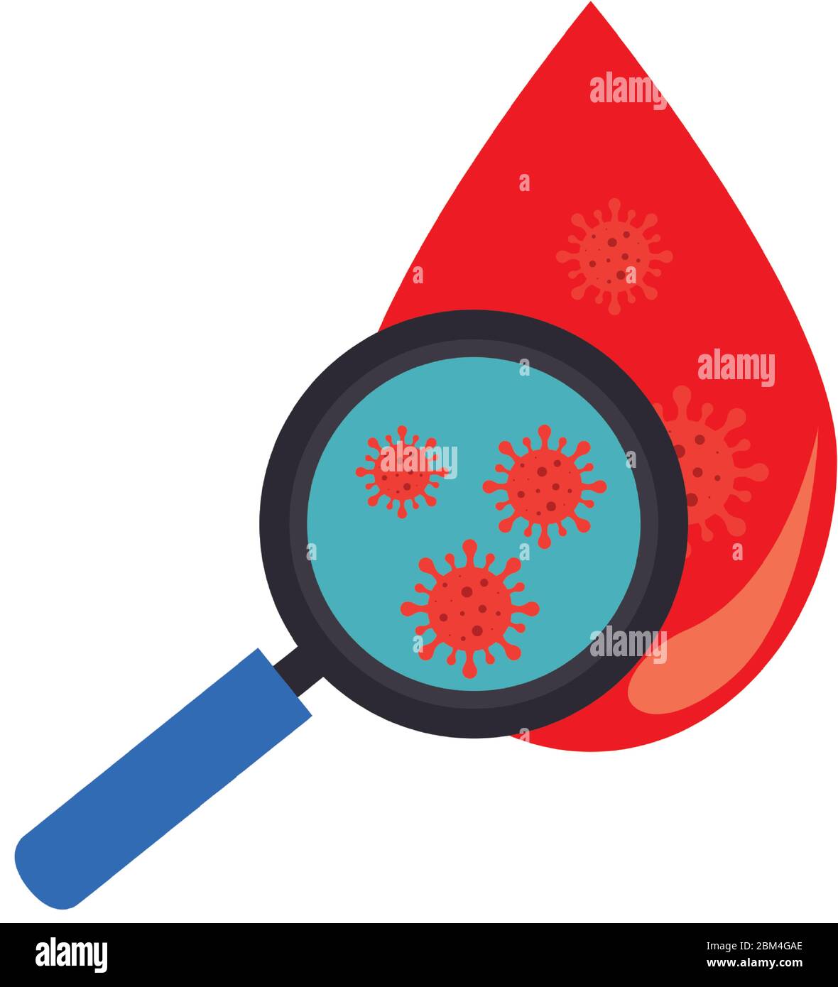 drop of blood with particles covid 19 and magnifying glass Stock Vector ...