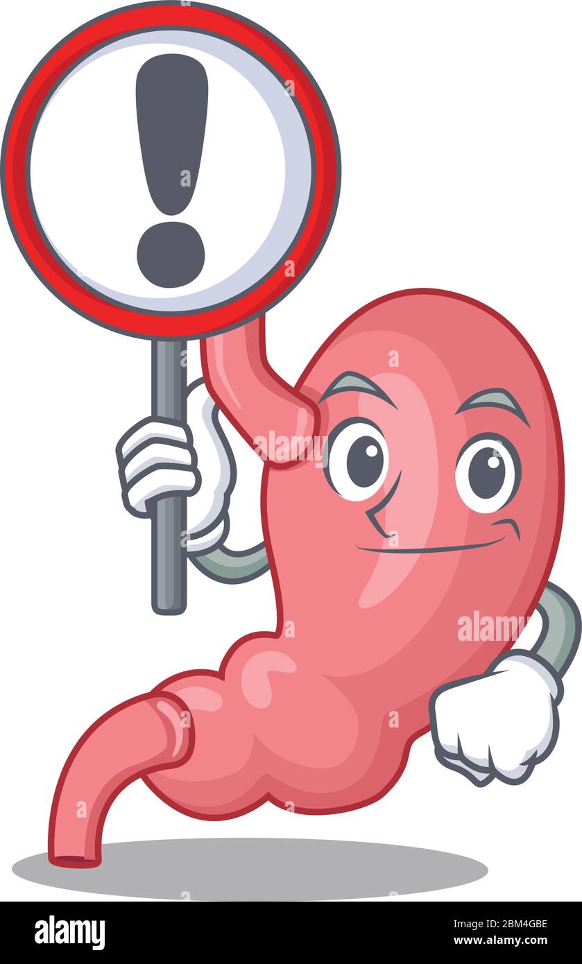An icon of human stomatch cartoon design style with a sign board Stock ...