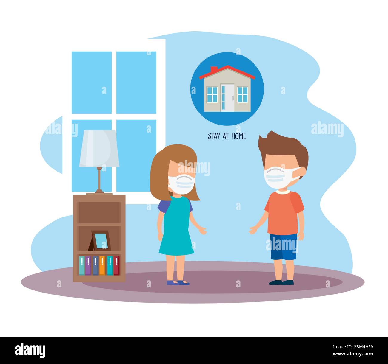 stay at home campaign with children using face mask Stock Vector Image ...