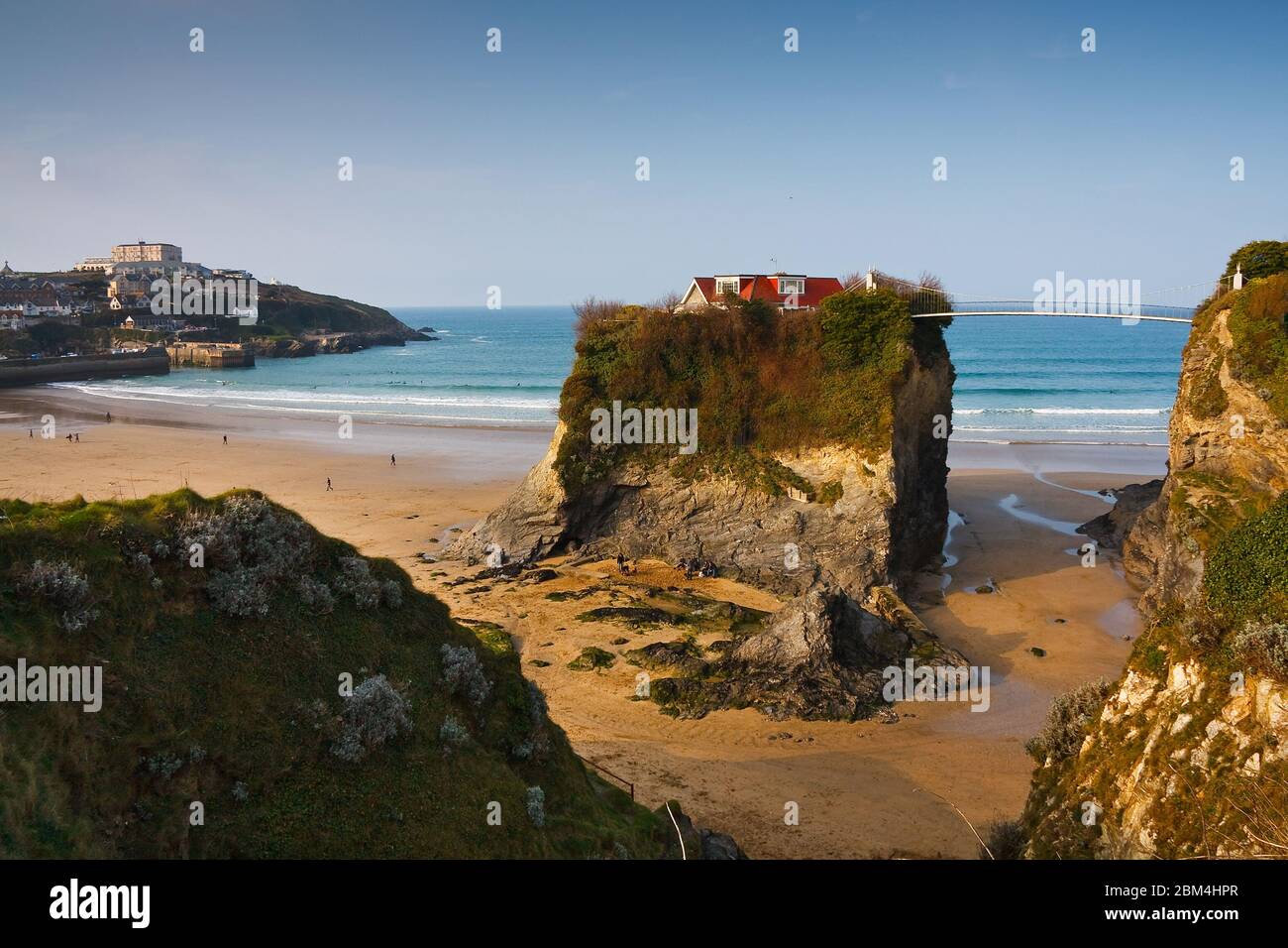 One of the beaches in Newquay in low tide, UK Stock Photo - Alamy