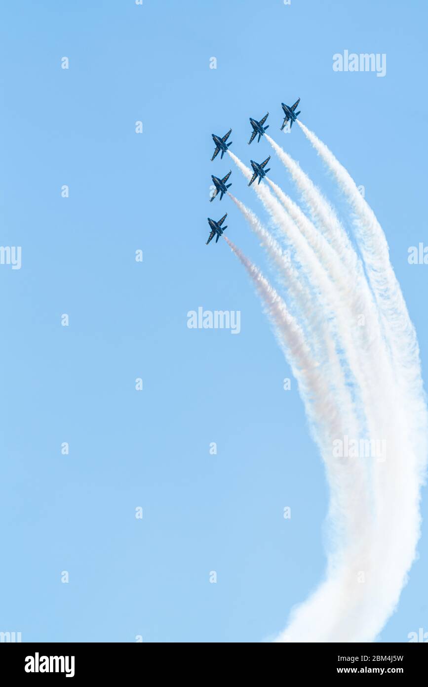 Blue angels fly over of Dallas, Texas and DFW to salute the medical ...