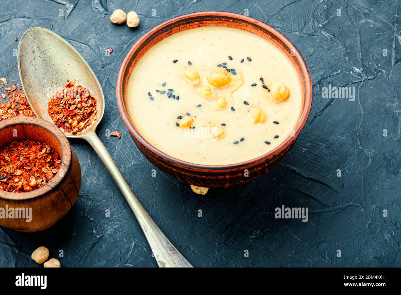 Hummus, a cold appetizer of chickpeas puree. Popular Middle Eastern ...