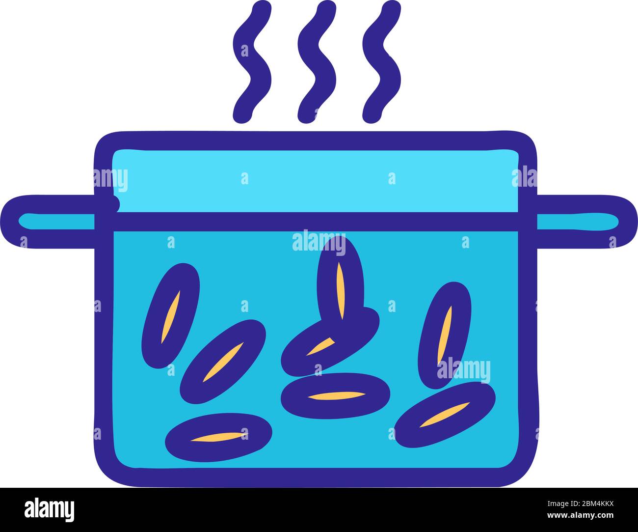 boiling pan on plate with rice icon vector outline illustration Stock ...