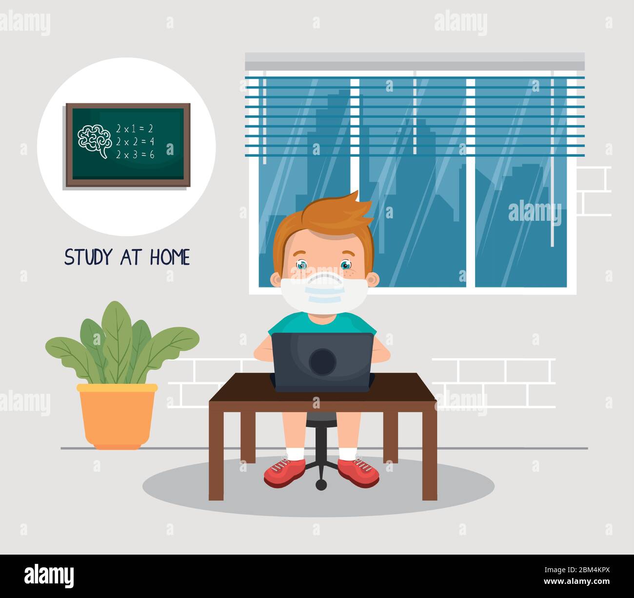 Kid studying home laptop Stock Vector Images - Alamy