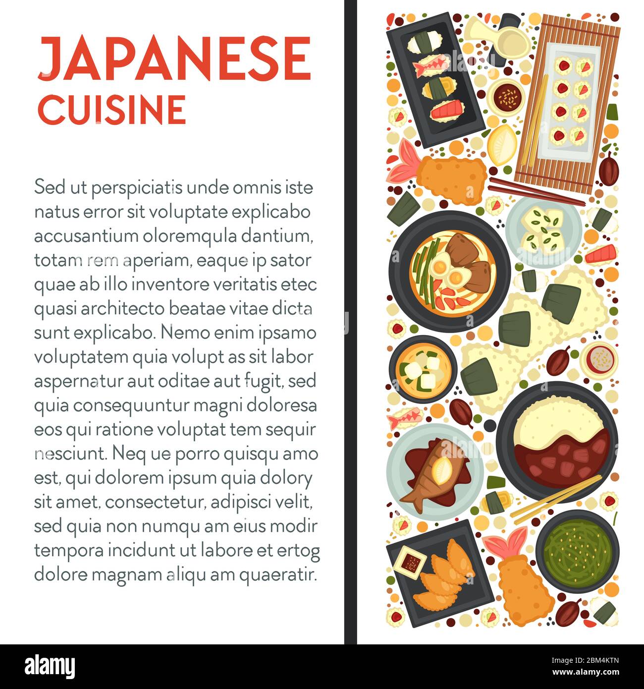Japanese cuisine with traditional food, banner with text Stock Vector ...