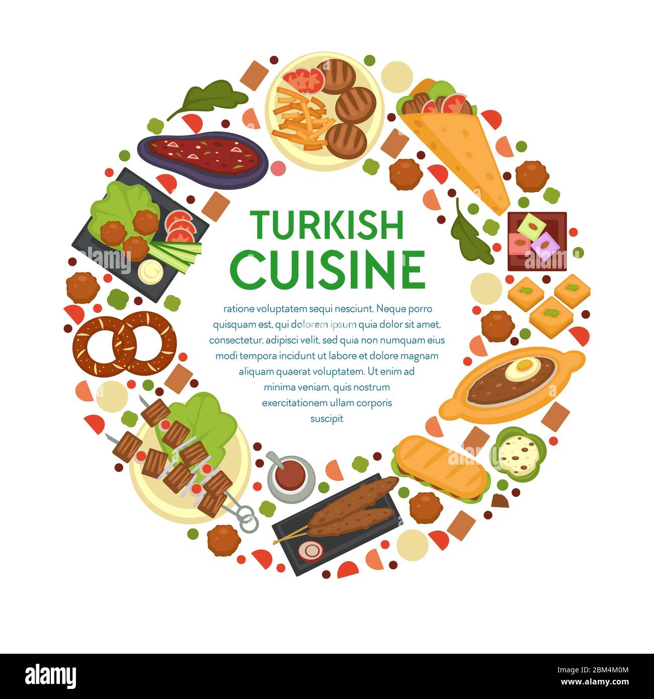 Turkish cuisine menu, round banner template with text Stock Vector ...