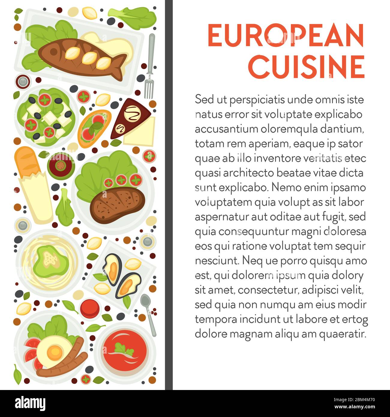 European cuisine banner template with text, plates with food Stock ...