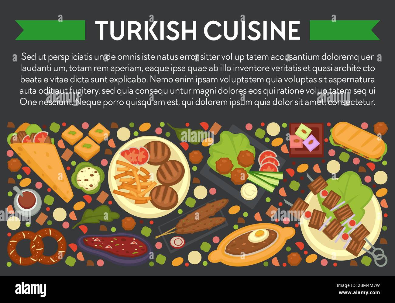 Turkish cuisine banner with text sample, food of turkey Stock Vector ...