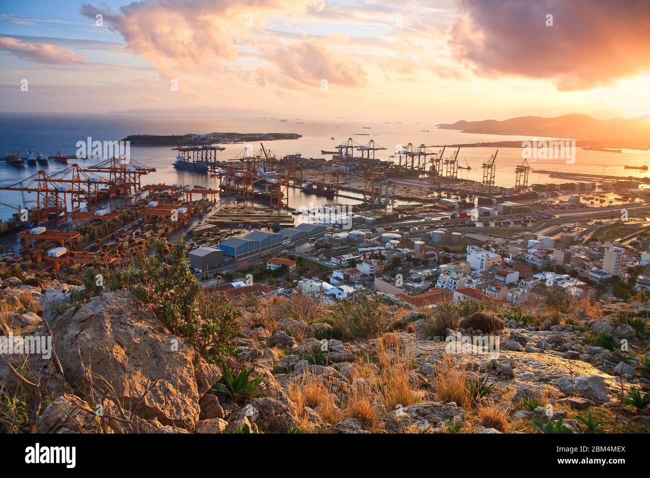 View of container port in Piraeus, Athens Stock Photo - Alamy