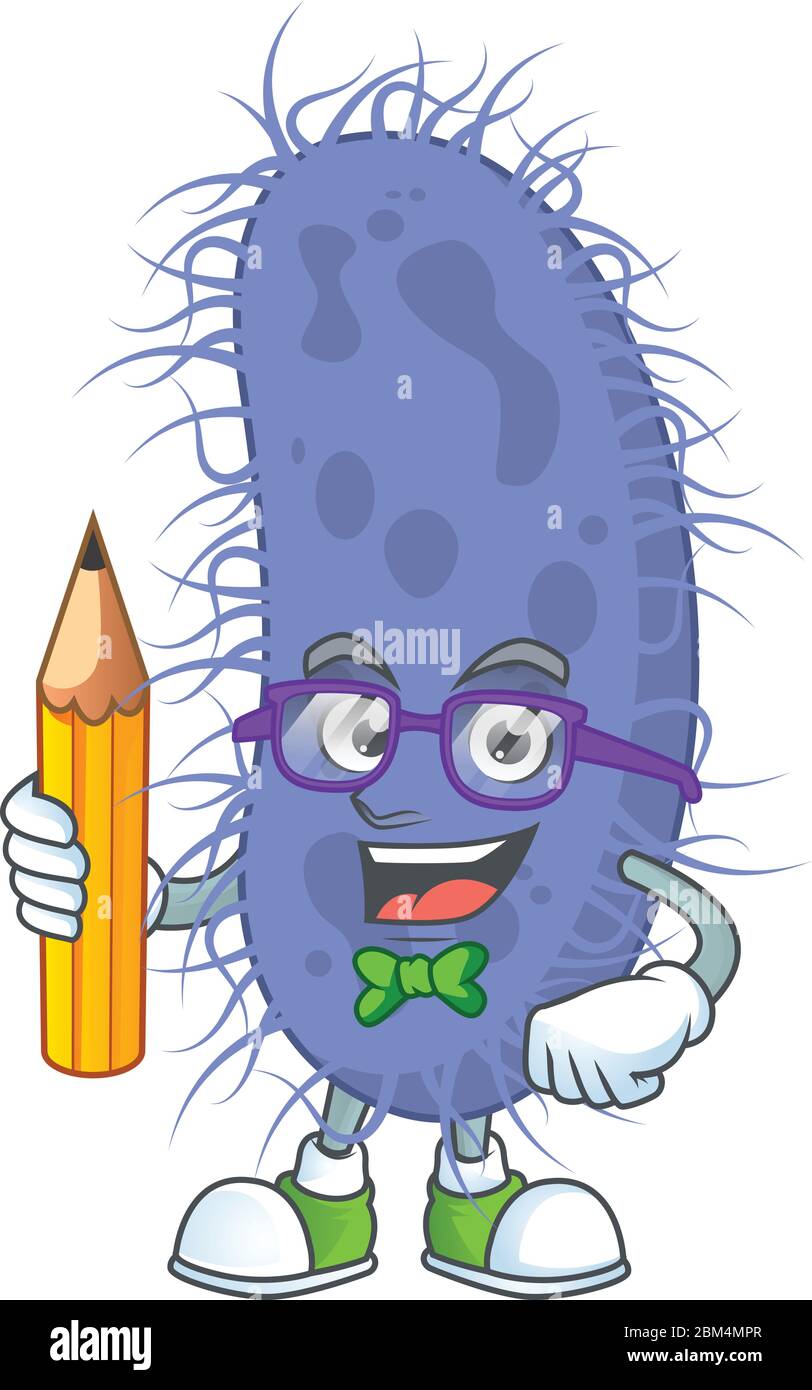 Salmonella typhi student cartoon character studying with pencil. Vector ...
