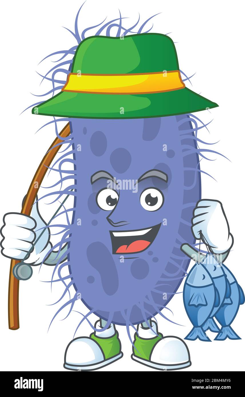A Picture of salmonella typhi fisher mascot design catch a fish. Vector ...