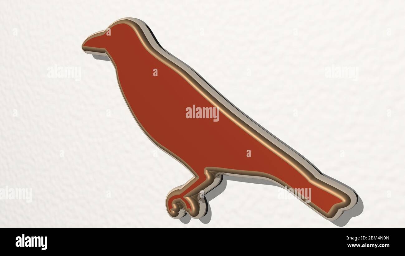 crow standing from a perspective on the wall. A thick sculpture made of ...