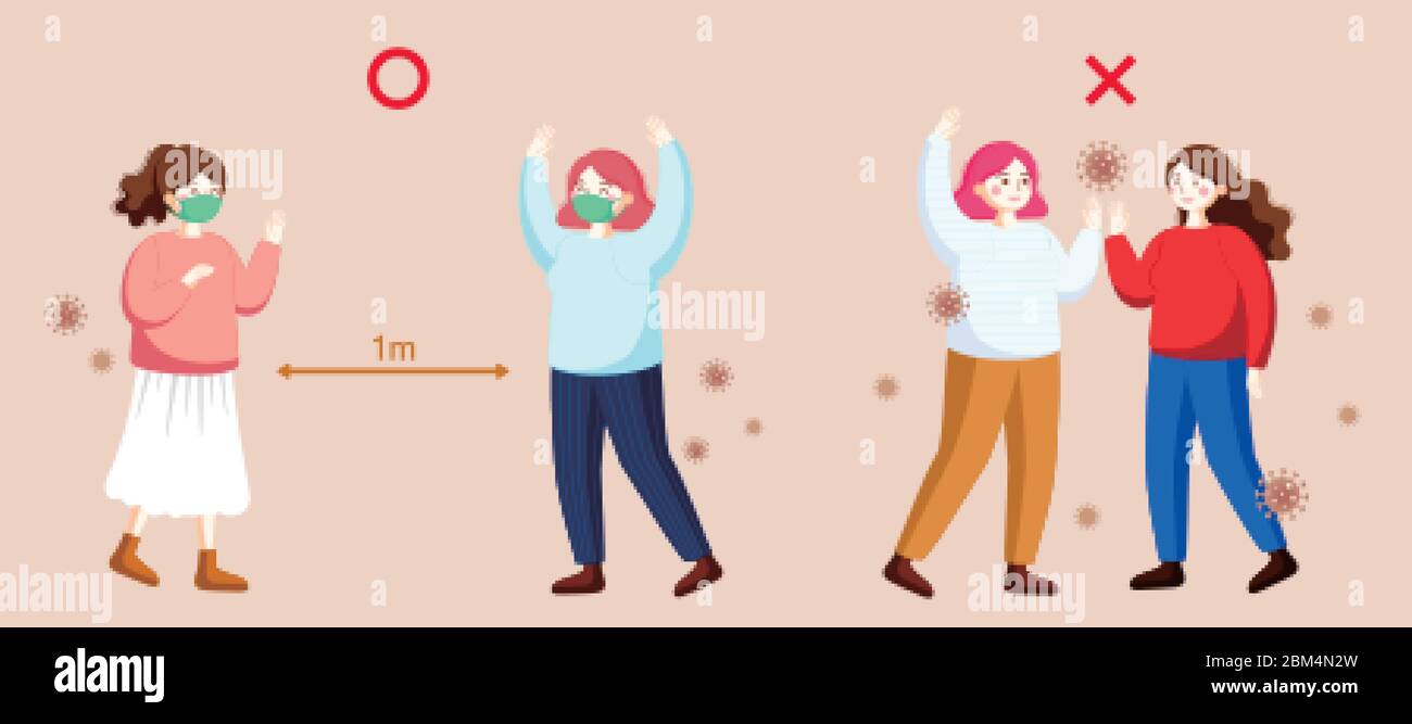 COVID-19 Social distancing illustration, please keep a safe distance ...