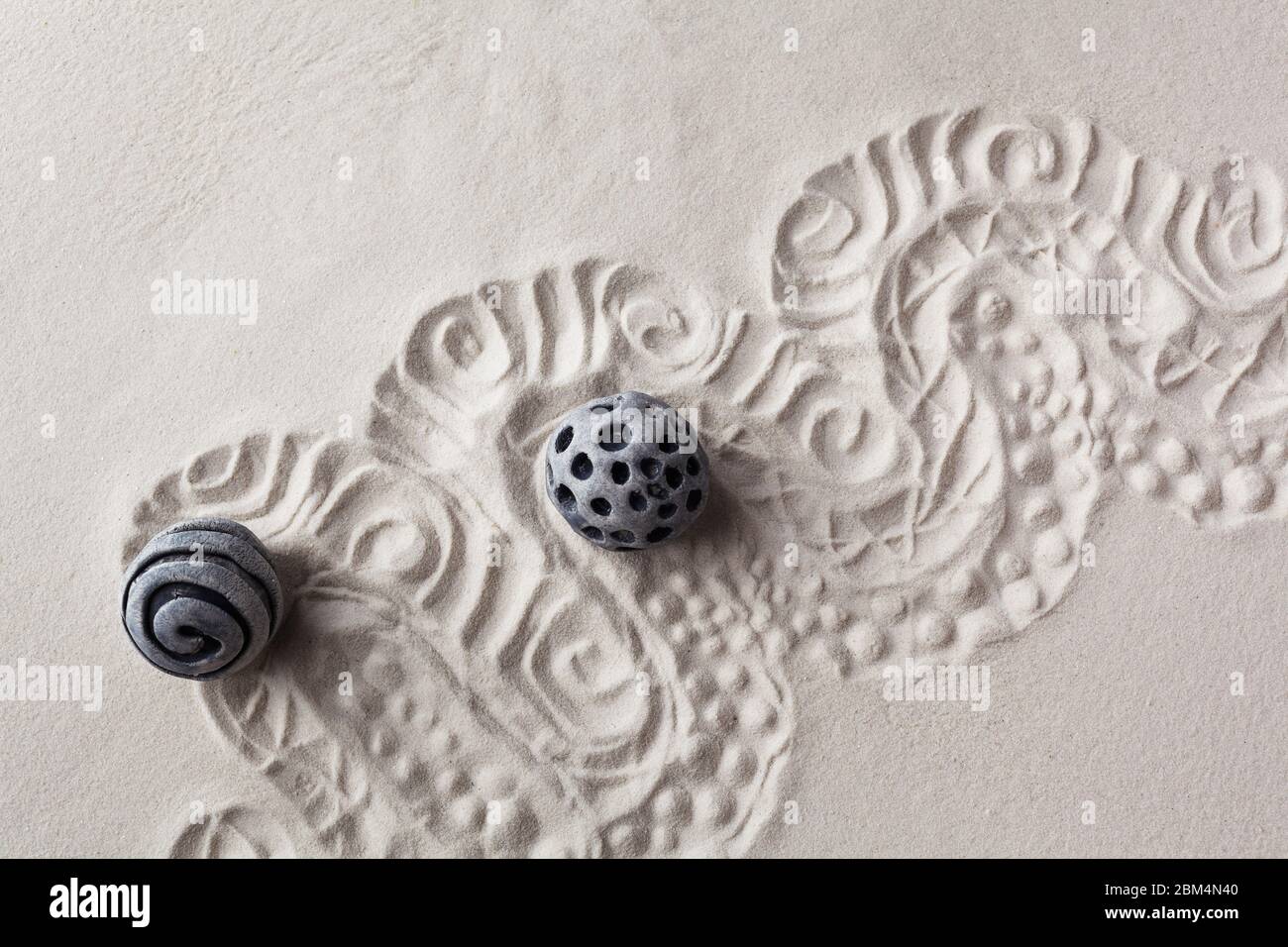 Sensory sand game. Modern zen garden concept. Top view Stock Photo - Alamy
