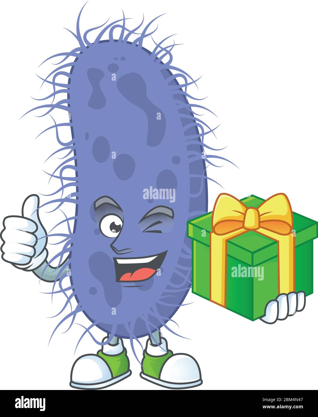 Smiley salmonella typhi cartoon character holding a gift box. Vector ...