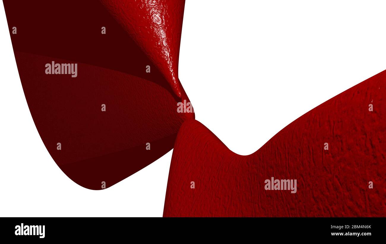 3D illustration of a geometrical shape of dark red color on a white ...