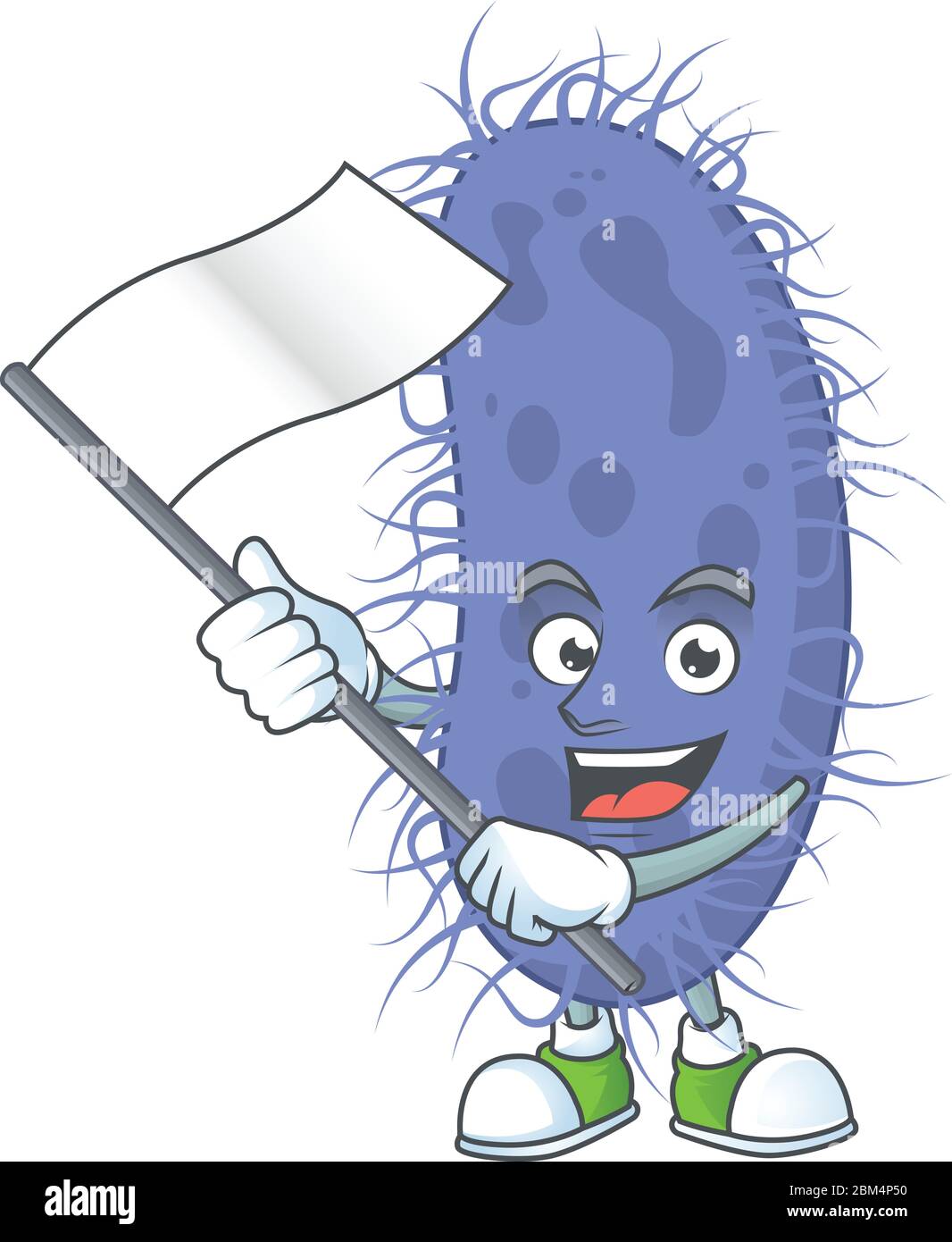 Cute cartoon character of salmonella typhi holding white flag. Vector ...