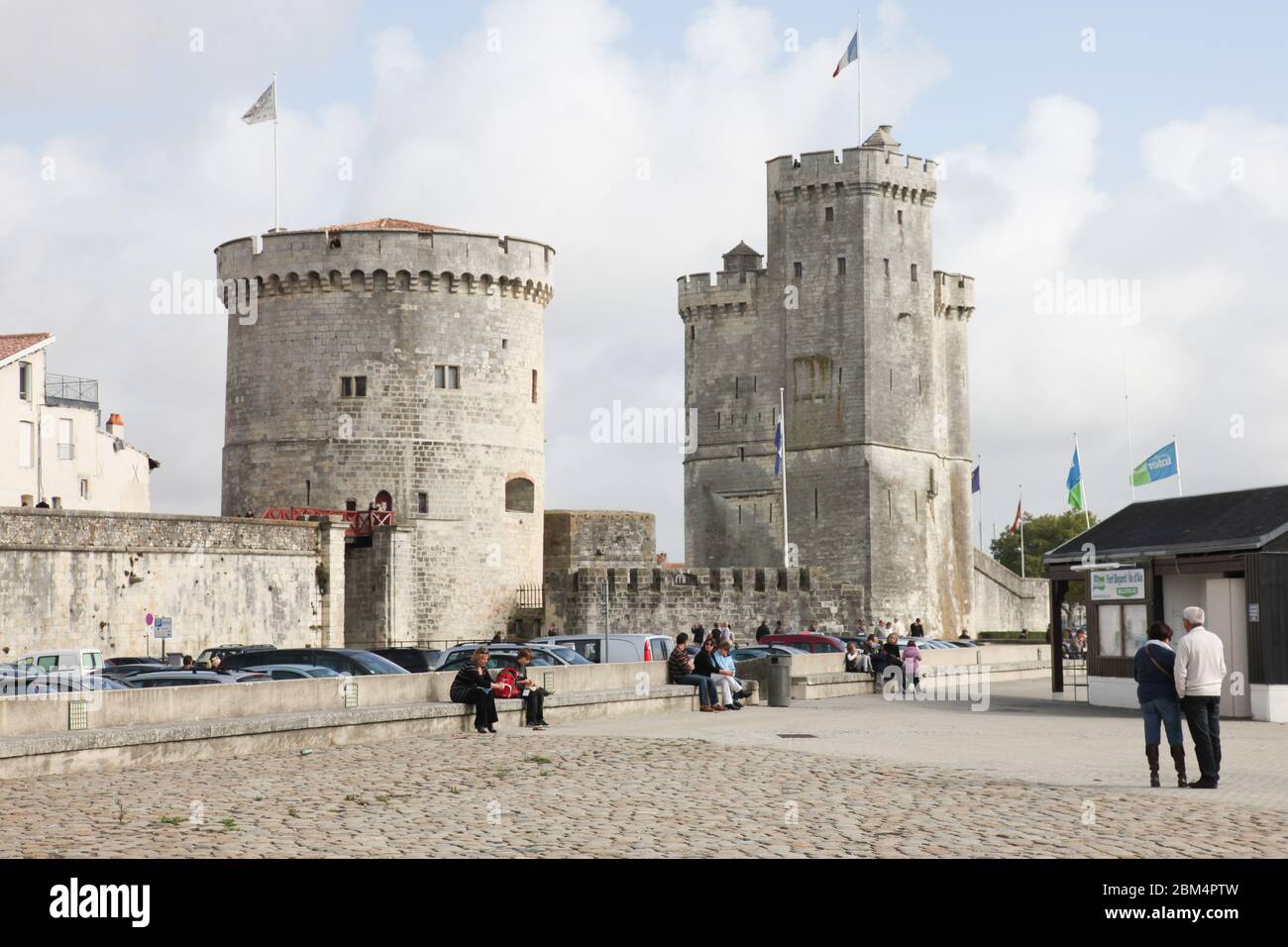 La Rochelle , Aquitaine / France - 10 23 2019 : Two towers of ancient ...