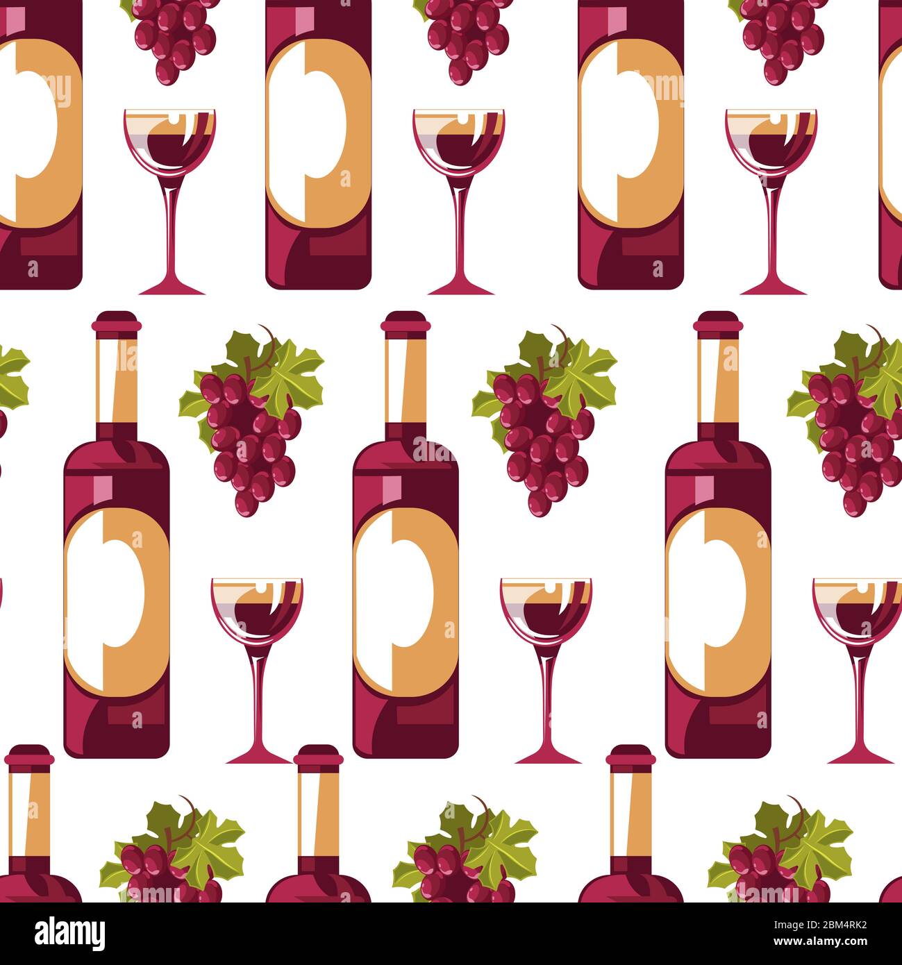 Wine bottle and grapes with wineglass seamless pattern Stock Vector ...