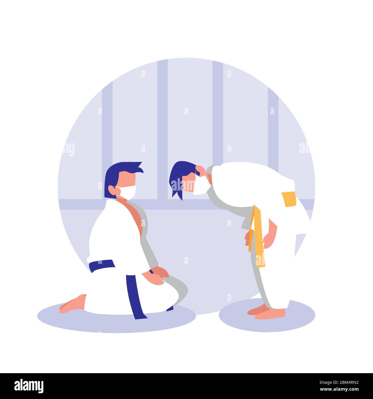 Men with masks doing karate at home design of Covid 19 virus theme ...