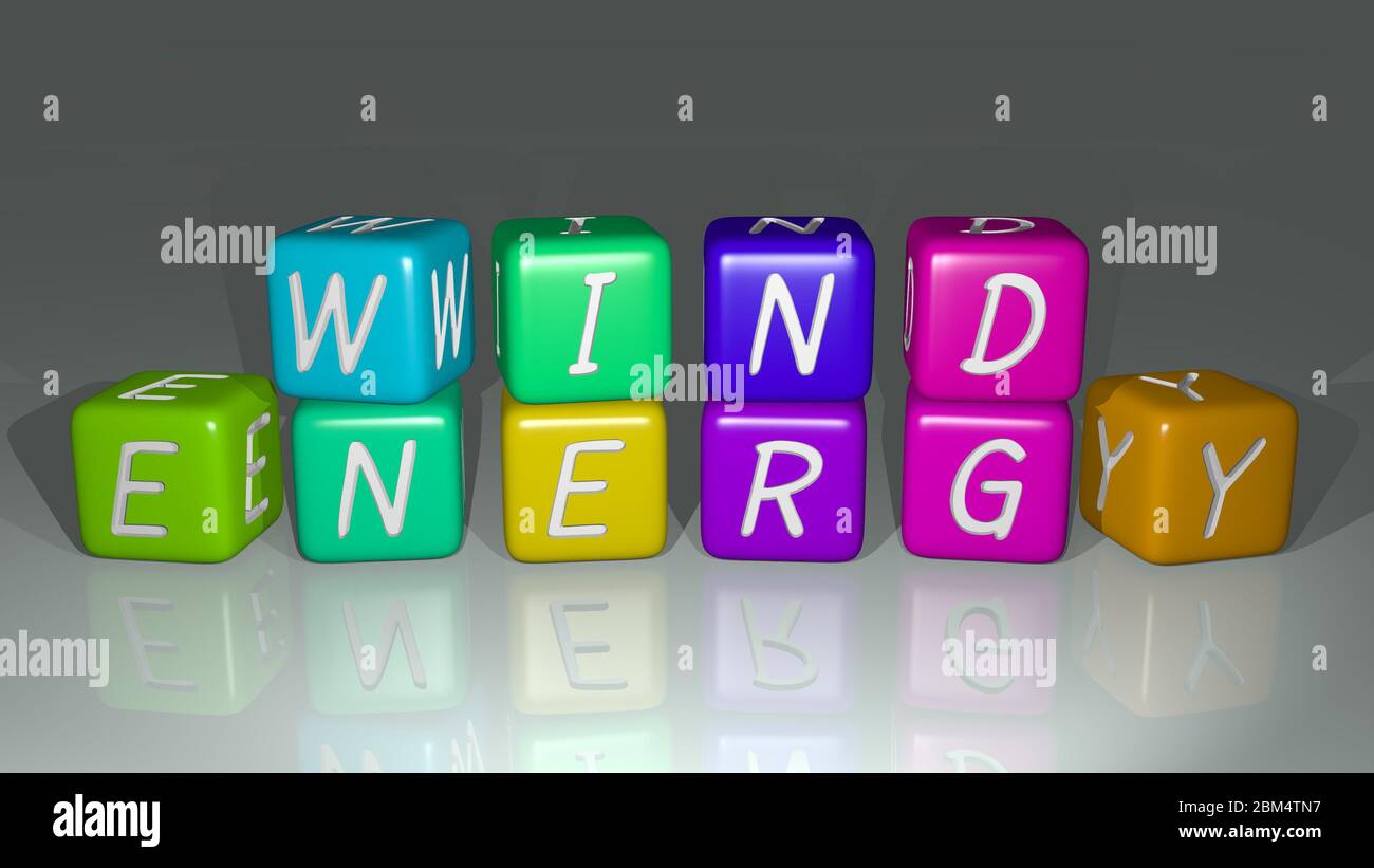 combination of Wind energy built by cubic letters from the top ...