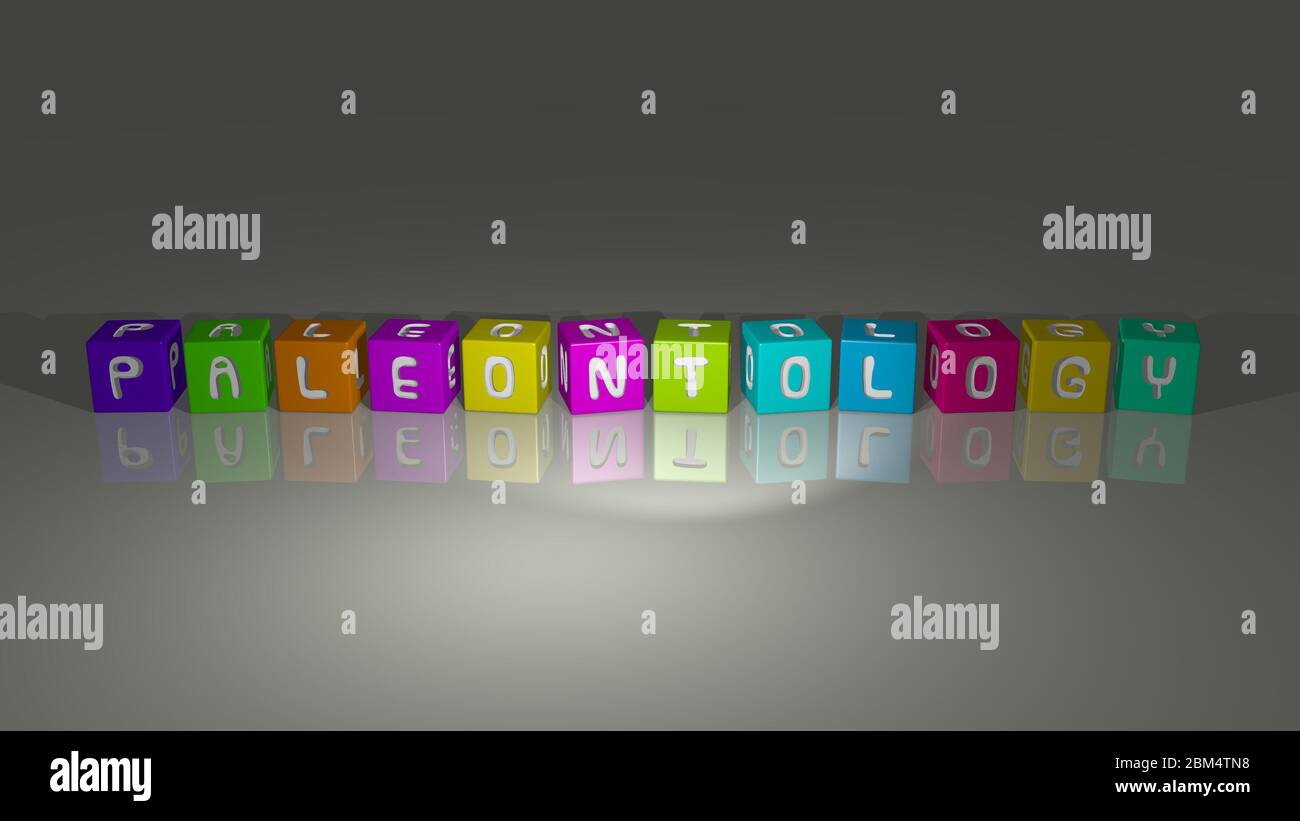 crosswords of Paleontology arranged by cubic letters on a mirror floor ...