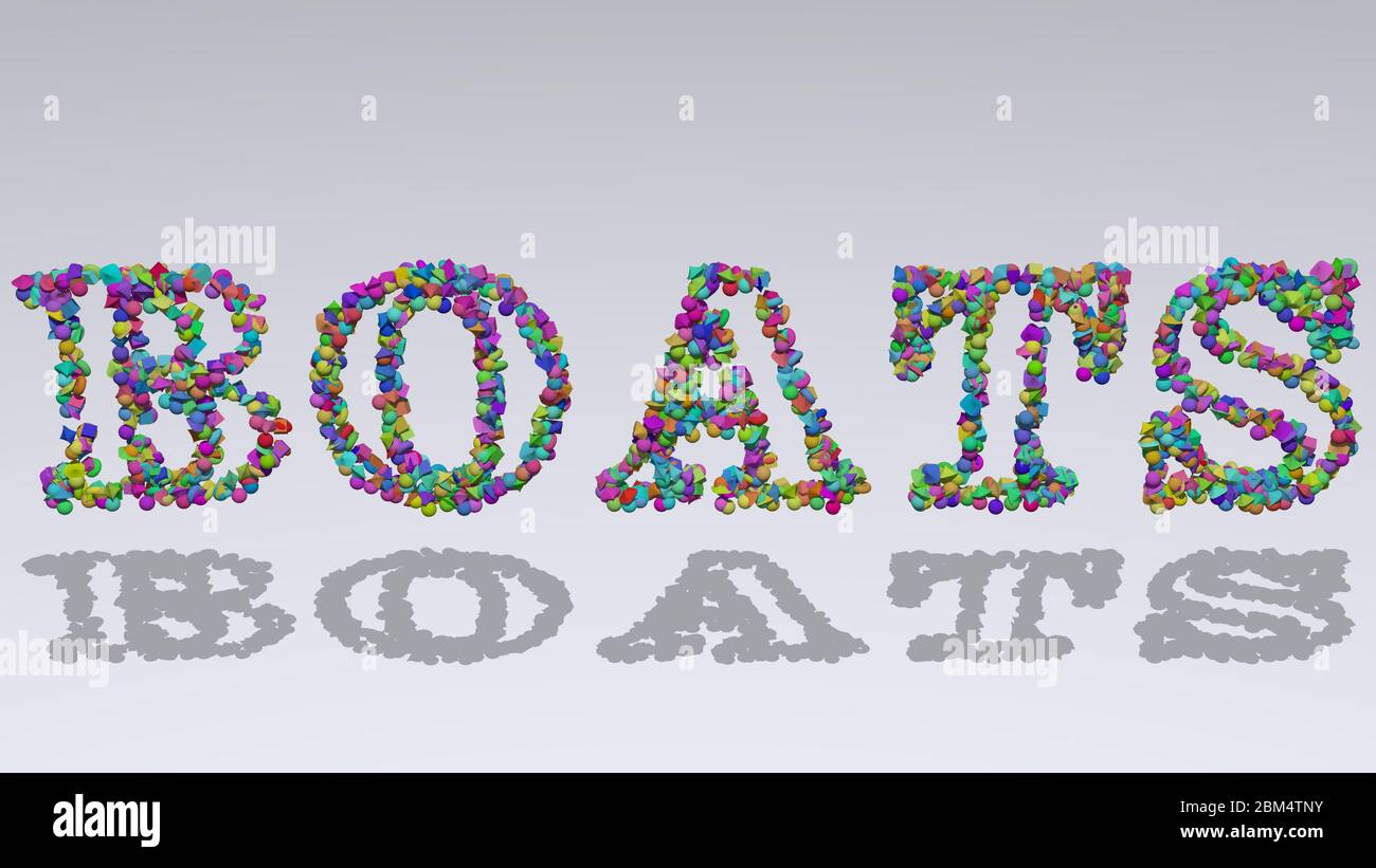 BOATS: 3D illustration of the text made of small objects over a white ...