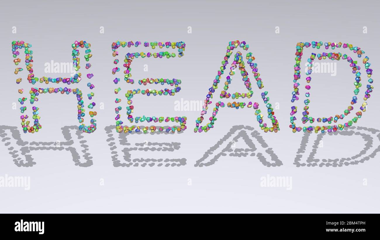 HEAD: 3D illustration of the text made of small objects over a white ...