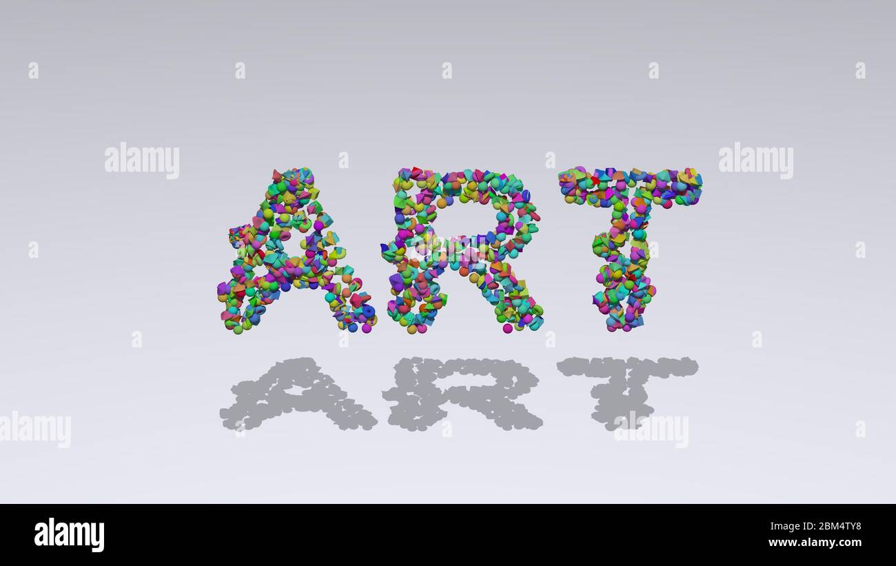 art written in 3D illustration by colorful small objects casting shadow ...
