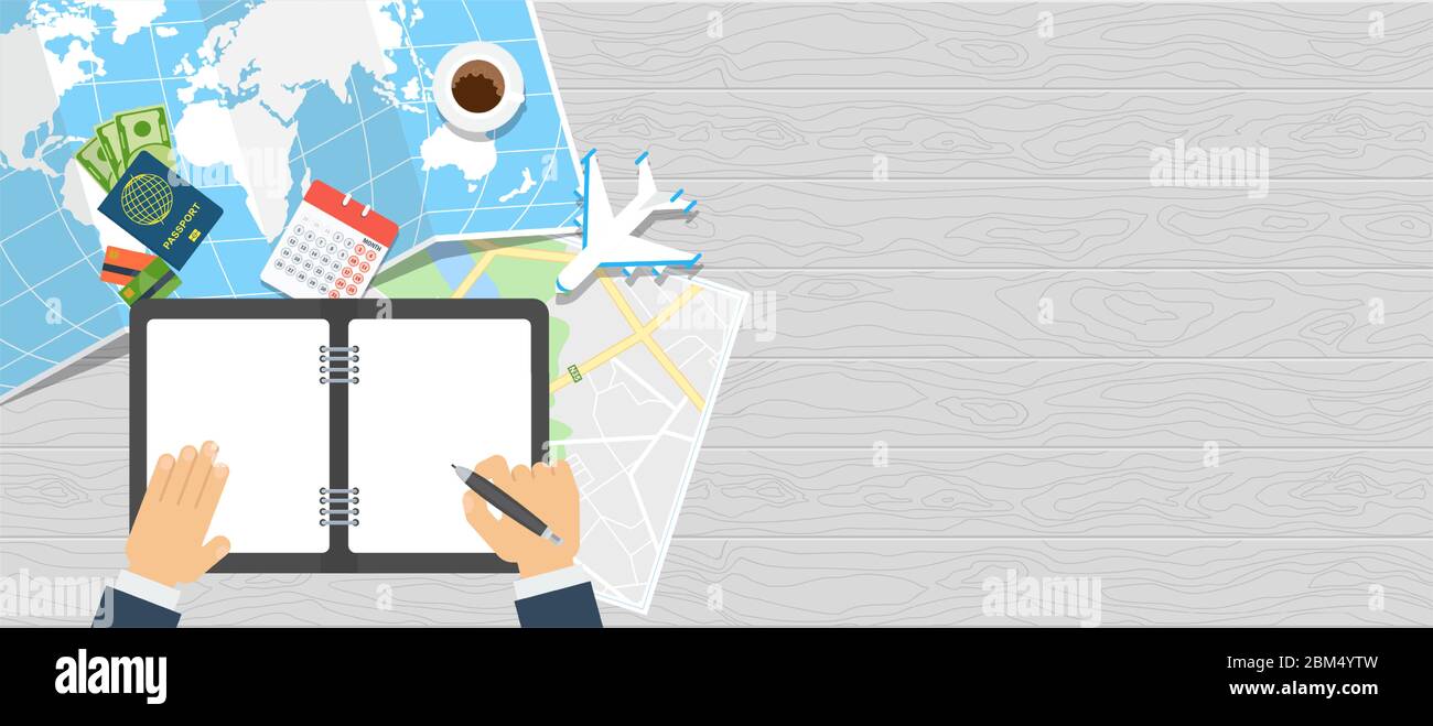 Diary for travel planning. World tour poster. Flat vector illustration ...