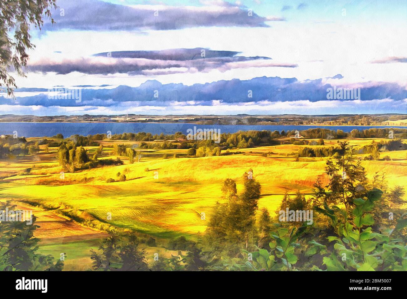 Beautiful rural landscape colorful painting looks like picture Stock ...