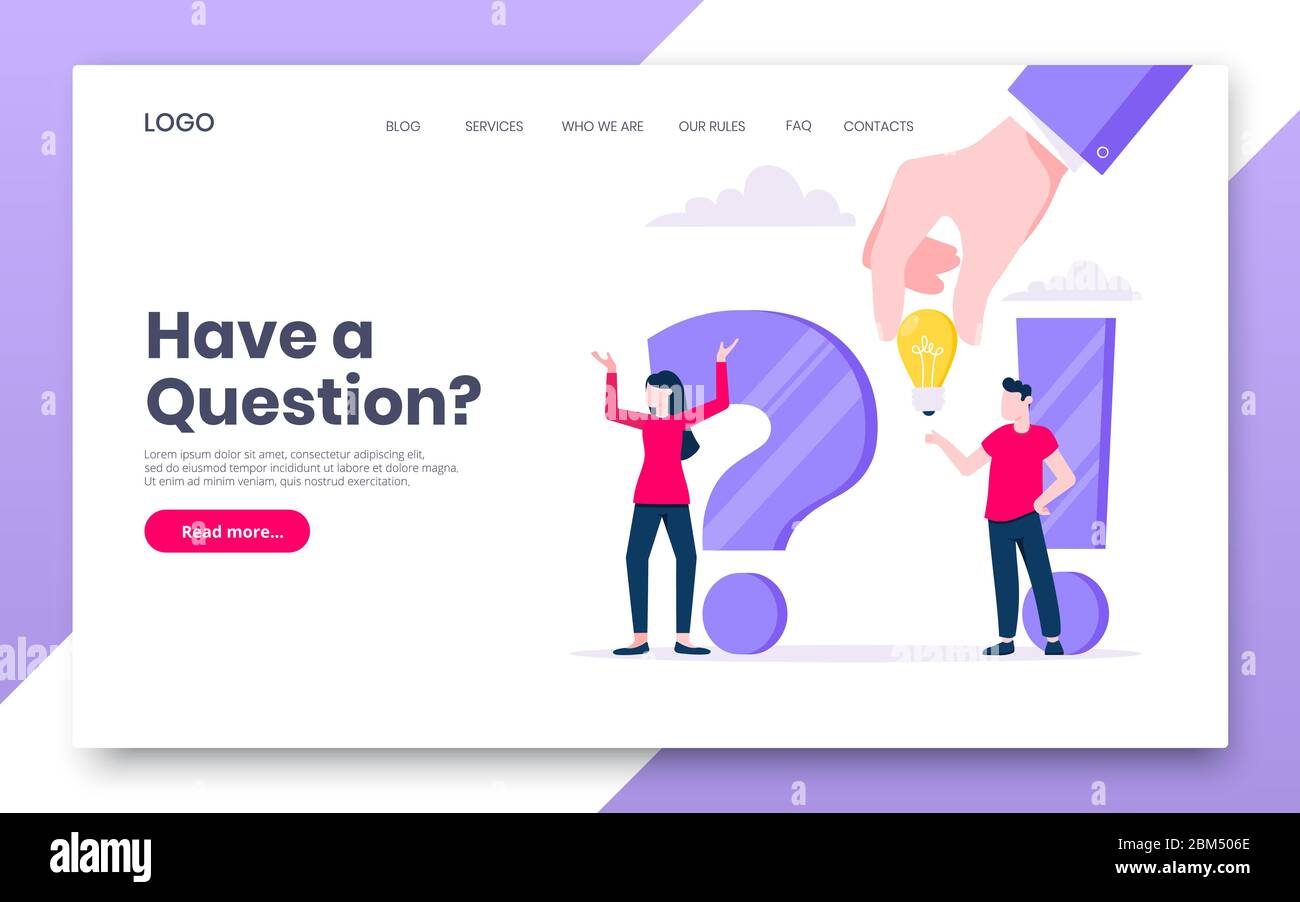 FAQ or Q and A internet landing page concept web template Stock Vector ...