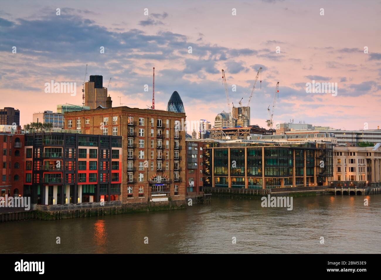View toward Liverpool Street area from Millennium Bridge, London Stock ...