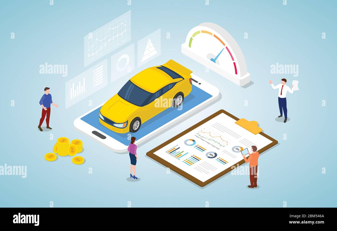 car market analysis concept with some graph and chart data report with ...