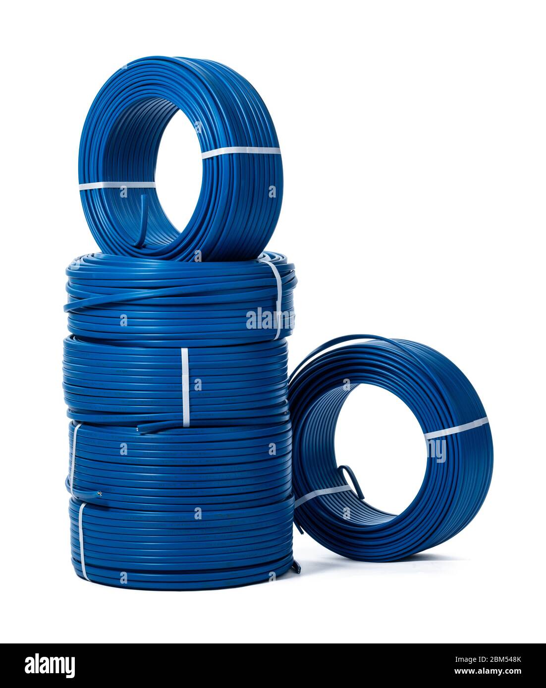 coils of blue cable isolated on white background Stock Photo - Alamy