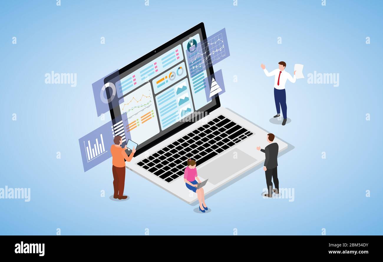 data visualization concept with some graph and chart analysis with team ...